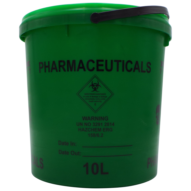 10L Green Pharmaceutical Waste Container with Sealable Lid