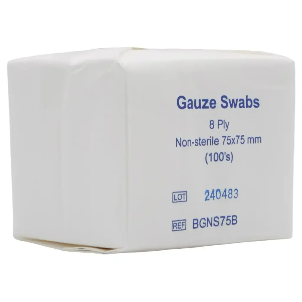 Gauze Swabs 75mm x 75mm 8-Ply Non-Sterile | Pack of 100