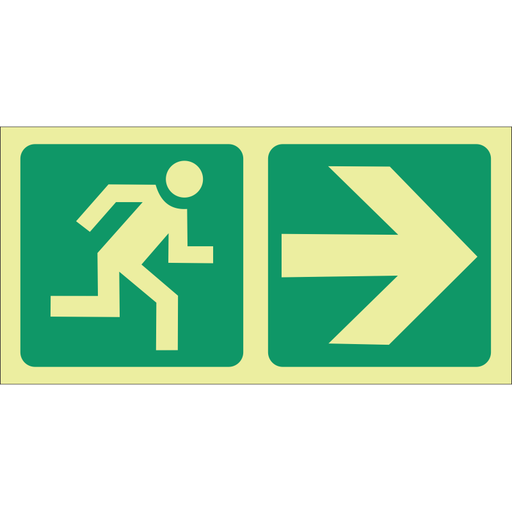 E1 - SABS Photoluminescent running man, arrow right safety sign ...
