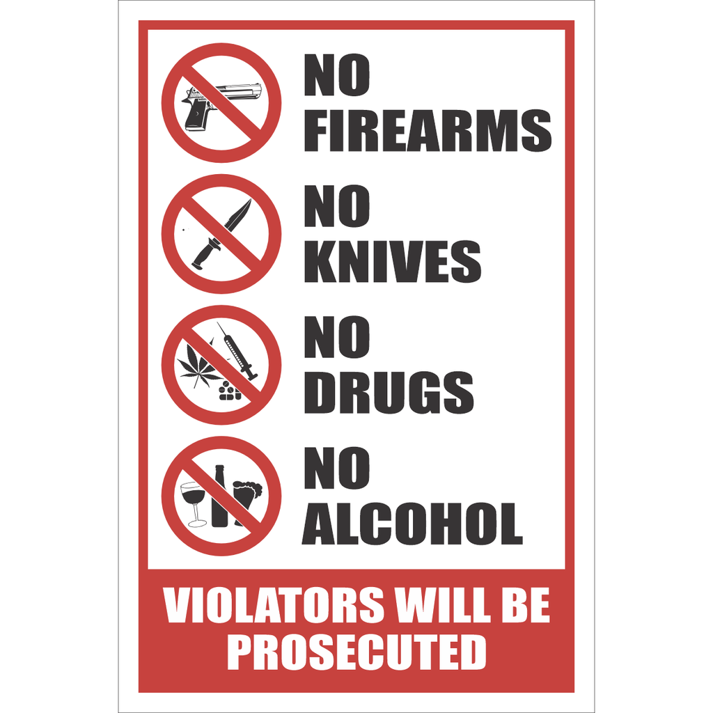 No Weapons Drugs Or Alcohol Sign - PR71