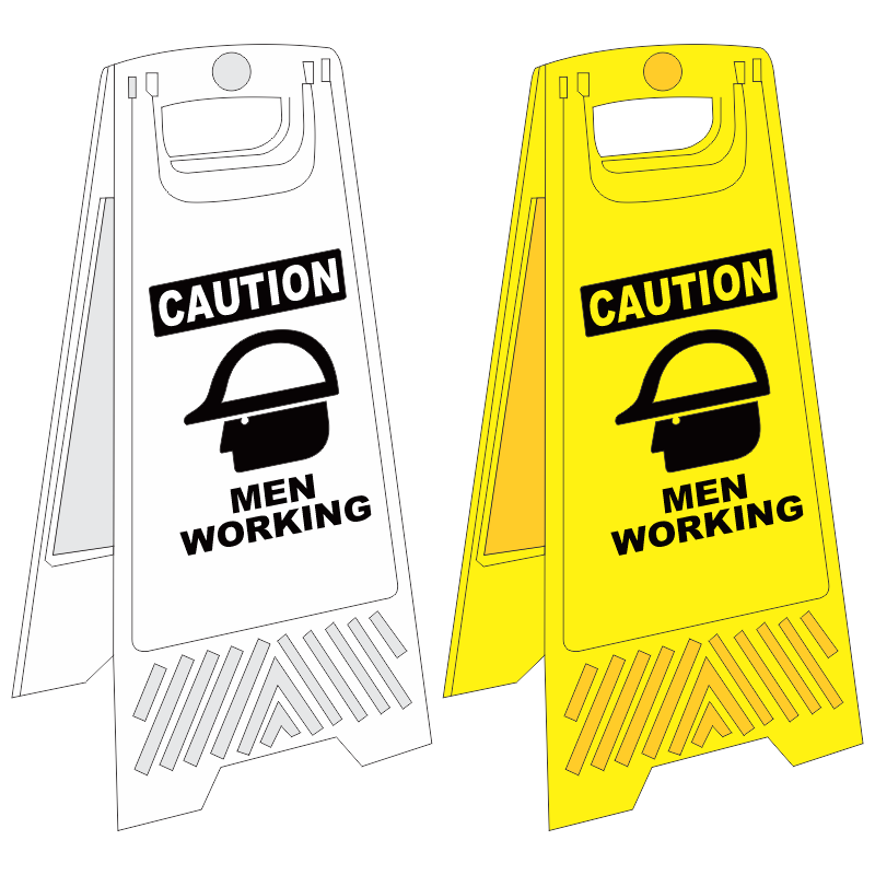 FS10 - Men Working A-Frame Floor Stand - Yellow | Safety Signs & Equipment