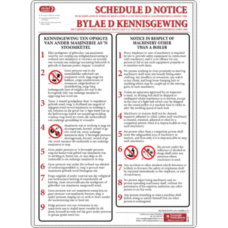 OHS Schedule D Notice (Machinery) Poster | Safety Signs & Equipment