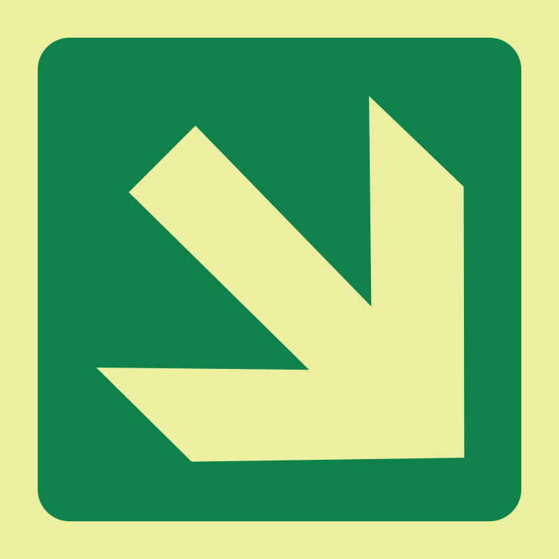 E31 - SABS Diagonal arrow down right photoluminescent safety sign ...