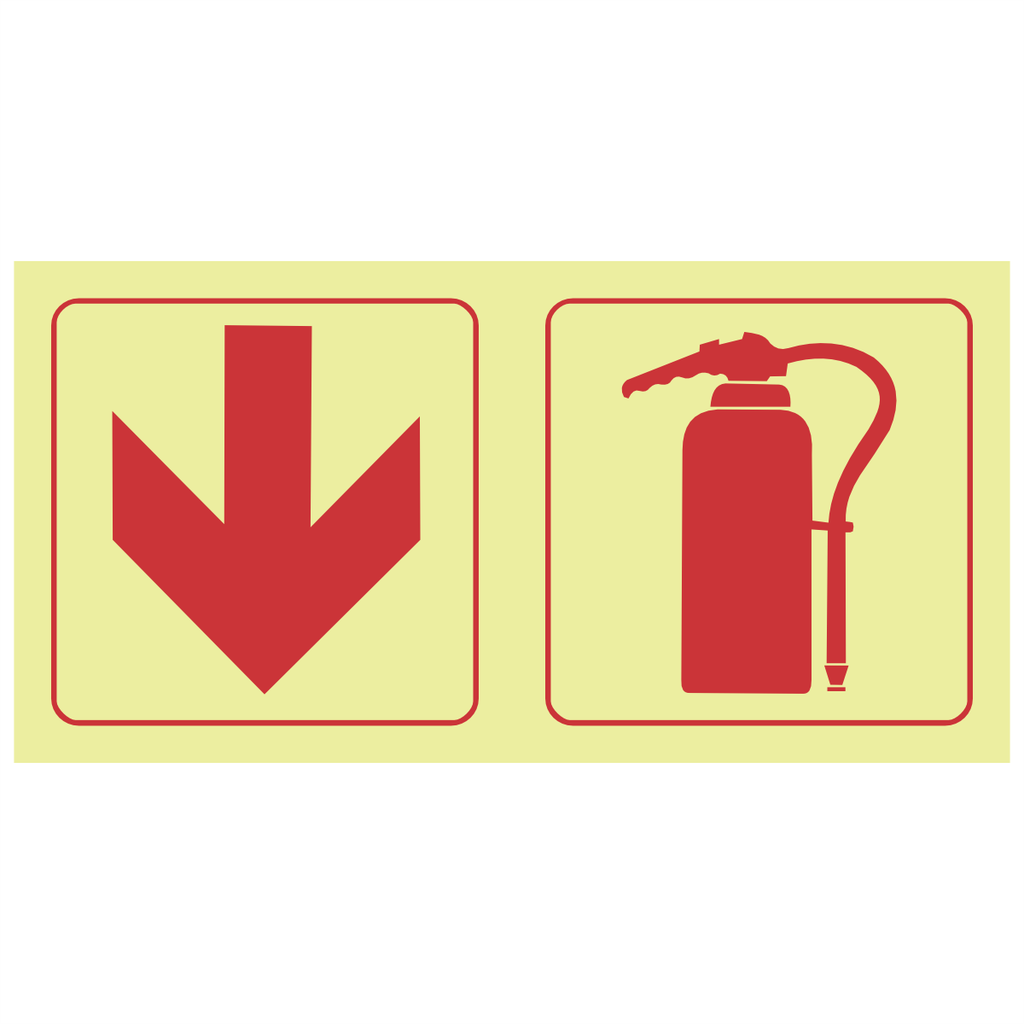 F13 Sabs Arrow Down Fire Extinguisher Photoluminescent Safety Sign