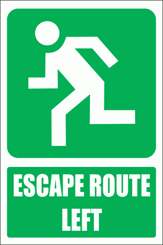 GA3E - Escape Route Left Explanatory Sign | Safety Signs & Equipment
