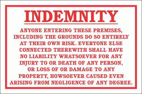 DI24 - No Responsibility indemnity Sign | Safety Signs & Equipment