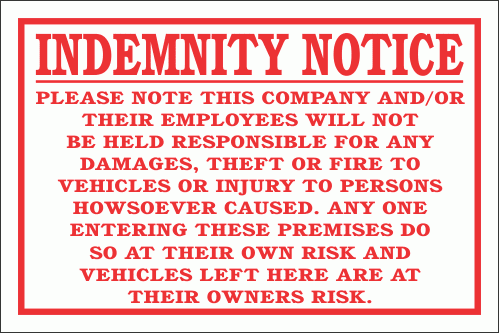 DI25 - No Responsibility indemnity Sign | Safety Signs & Equipment
