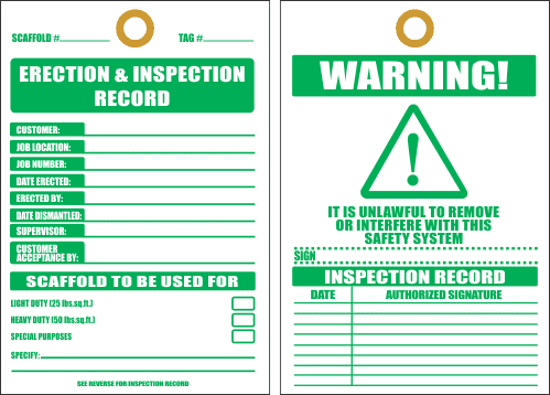 STI4 - Erection And Inspection Record Tag | Safety Signs & Equipment