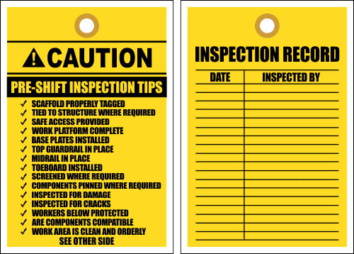 STC15 - Pre Shift Inspection Tips Tag | Safety Signs & Equipment