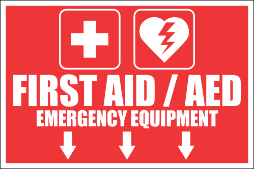 FA45 - First Aid And AED Emergency Equipment Ahead Sign | Safety Signs ...