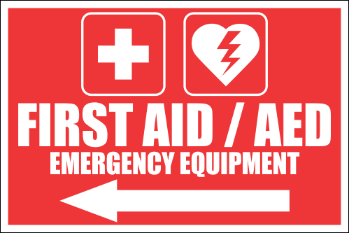 FA46 - First Aid And AED Emergency Equipment Left Sign | Safety Signs ...