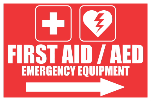 FA47 - First Aid And AED Emergency Equipment Right Sign | Safety Signs ...