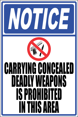SE14 - Notice Carrying Concealed Weapons Sign | Safety Signs & Equipment