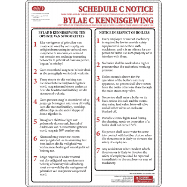 OHS Schedule C Notice (Boilers) Poster | Safety Signs & Equipment