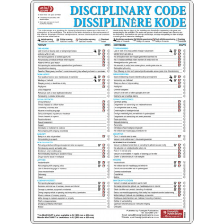 Disciplinary Code / Dissiplinere Kode Poster | Safety Signs & Equipment