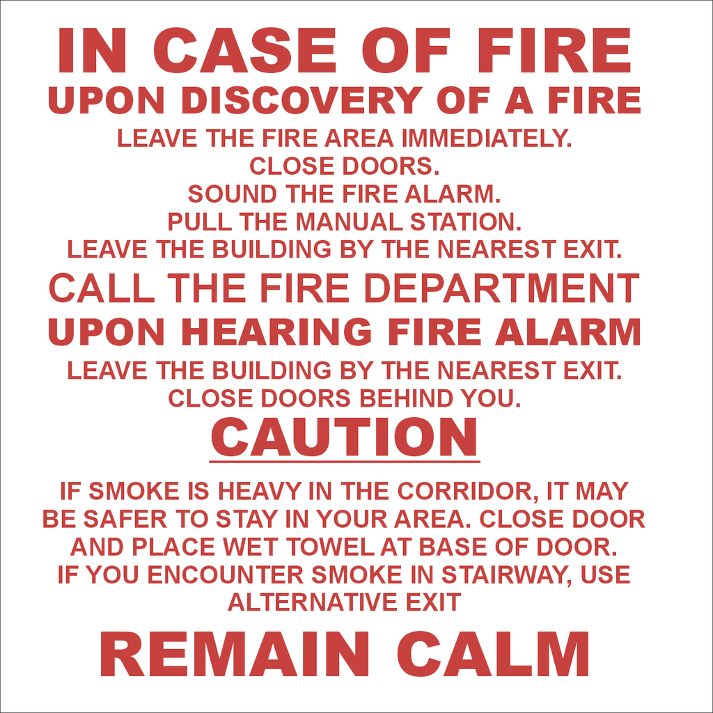 In Case Of Fire Sign - FR82