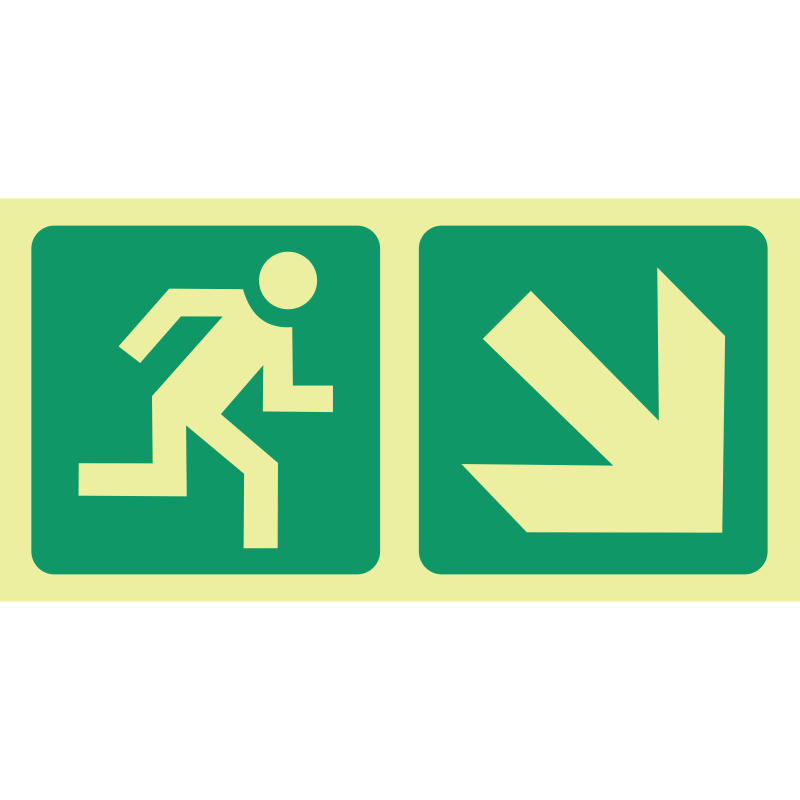 E13 - SABS Photoluminescent running man, arrow diagonal down right ...