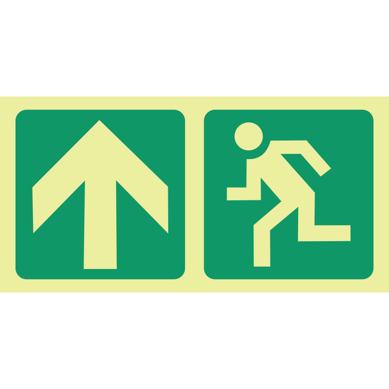 E10 - SABS Photoluminescent arrow up, running man safety sign | Safety ...