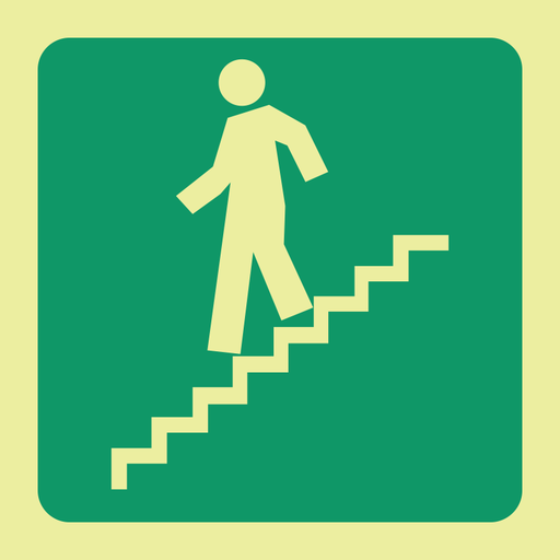 E9A - SABS Photoluminescent stairs down left safety sign | Safety Signs ...
